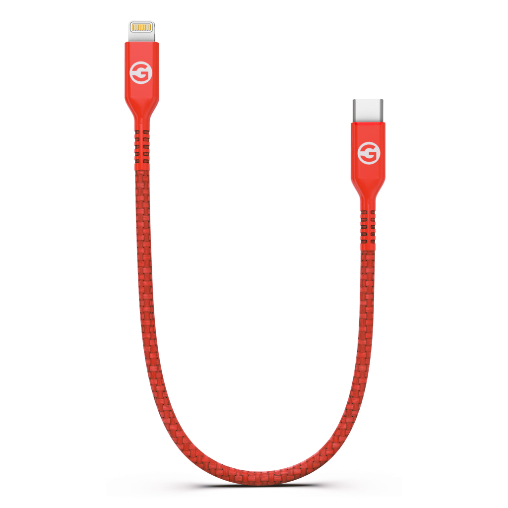 Lightning to USB C Braided Cable 1 ft Red - Galvanox